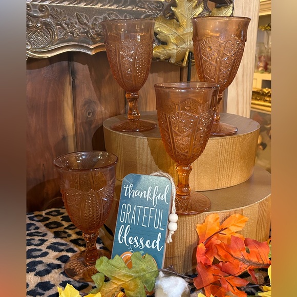 Vintage | Dining | Vintage Amber Marigold Goblet Glasses Fall ...